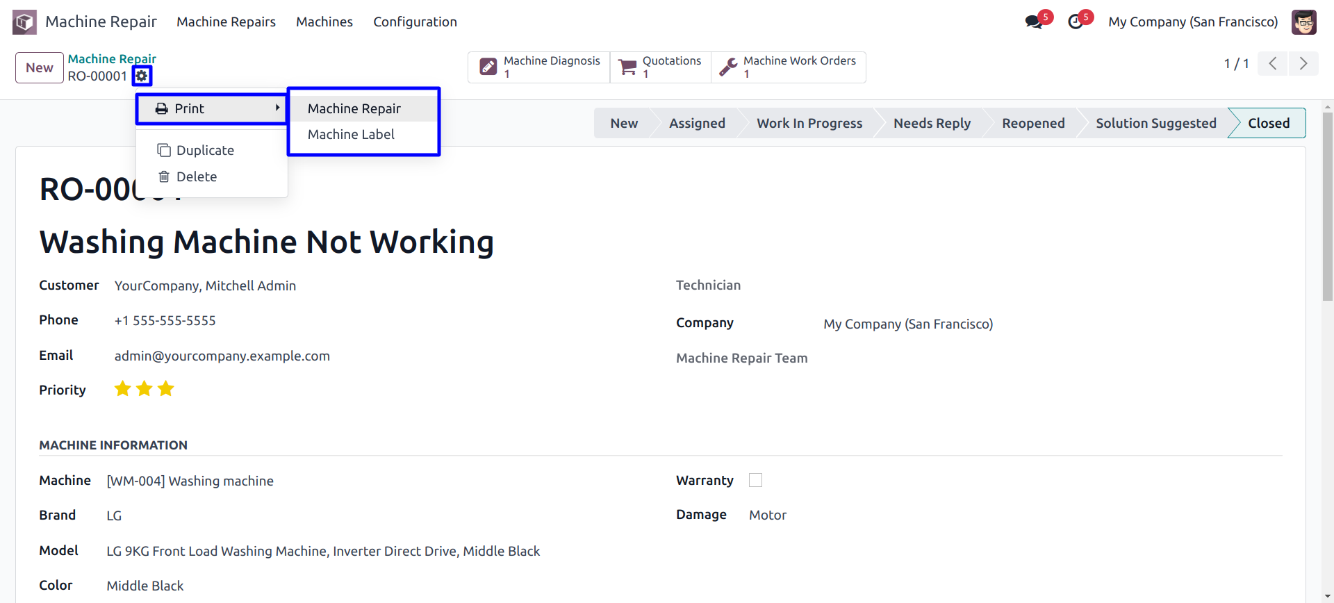 Machine Maintenance Management System by BrowseInfo